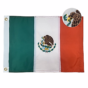 Bradford Mexican Flag 12x18 inch, Embroidered Mexican Boat Flags Bandera de Mexicana Mexico for Outdoor, Small MX Flags of Mexico with 2 Brass Grommets Decoration