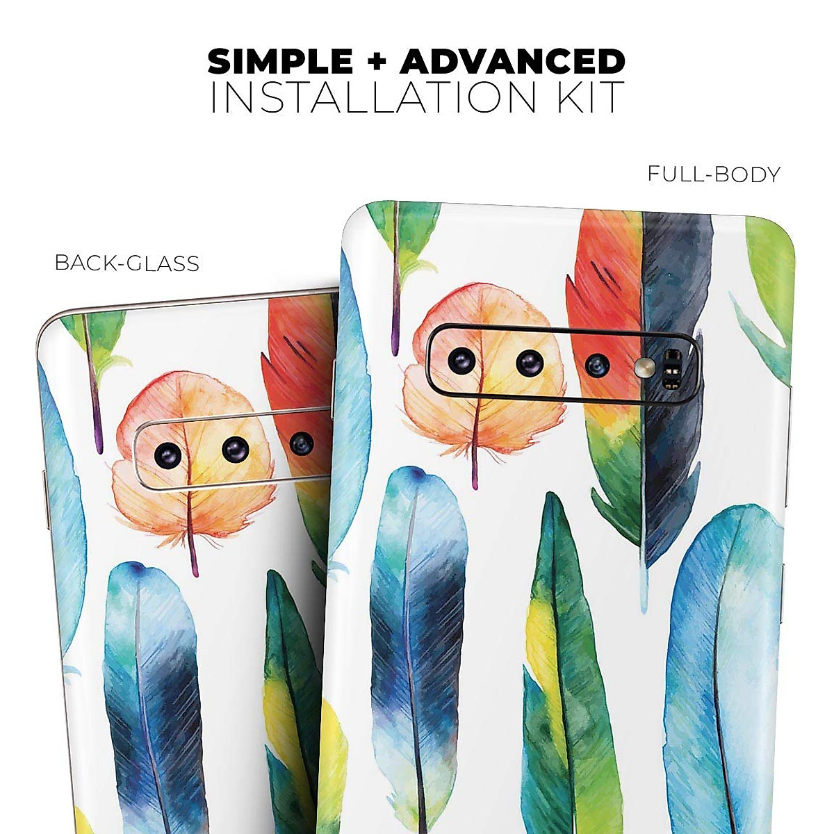 DesignSkinz Bright Water Color Painted Feather Protective Vinyl Decal Wrap Skin Cover Compatible with The Samsung Galaxy S20 (Screen Trim & Back Glass Skin)