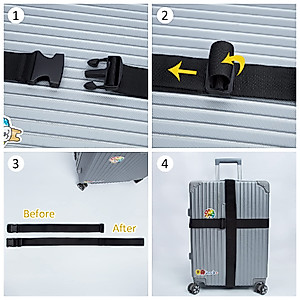 Darller 4 PCS 74" x 2" Luggage Straps Suitcase Belts Wide Adjustable Packing Straps Travel Accessories, Black