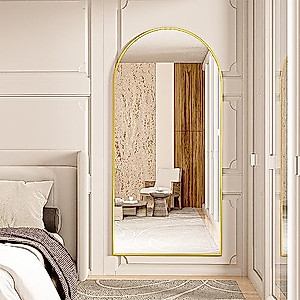 VooBang Oversized Full Length Mirror, 71" x 30" Arch Floor Mirror with Stand, Aluminum Alloy Frame Full Body Mirror for Bedroom Bathroom Living Room Decor, Gold