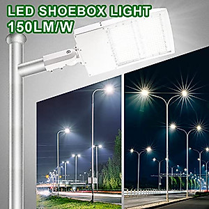OSTEK LED Parking Lot Lights 150W 21000LM LED Shoebox Street Pole Lighting Fixture 5000K, Waterproof Outdoor Commercial Area Road Lighting for Stadium Roadways 100-277V DLC UL