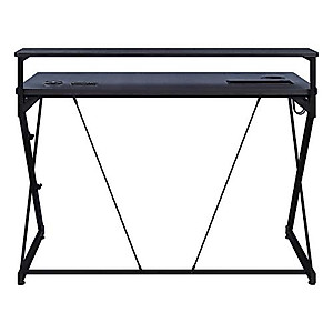 OSP Home Furnishings Emulator Battlestation Gaming Desk with RGB LED Lights, Black