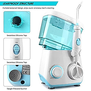 Dental Water Flosser, Oral Irrigator, 10 Adjustable Pressure Teeth Cleaner, 8 Interchangeable Jet Tips, 600 ML Capacity for Tooth Cleaning, Waterproof Leakproof Family(White) 9 Piece Set