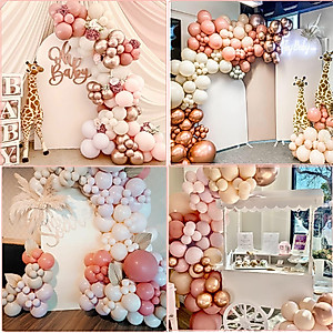Boho Pink Balloon Arch Garland Kit, SCMDOTI Blush Pink Balloon Arch with Double Stuffed Dusty Pink Nude Neutral Balloons for Baby in Bloom Baby Shower, Birthday, Weddings,Bridal Shower Decoration