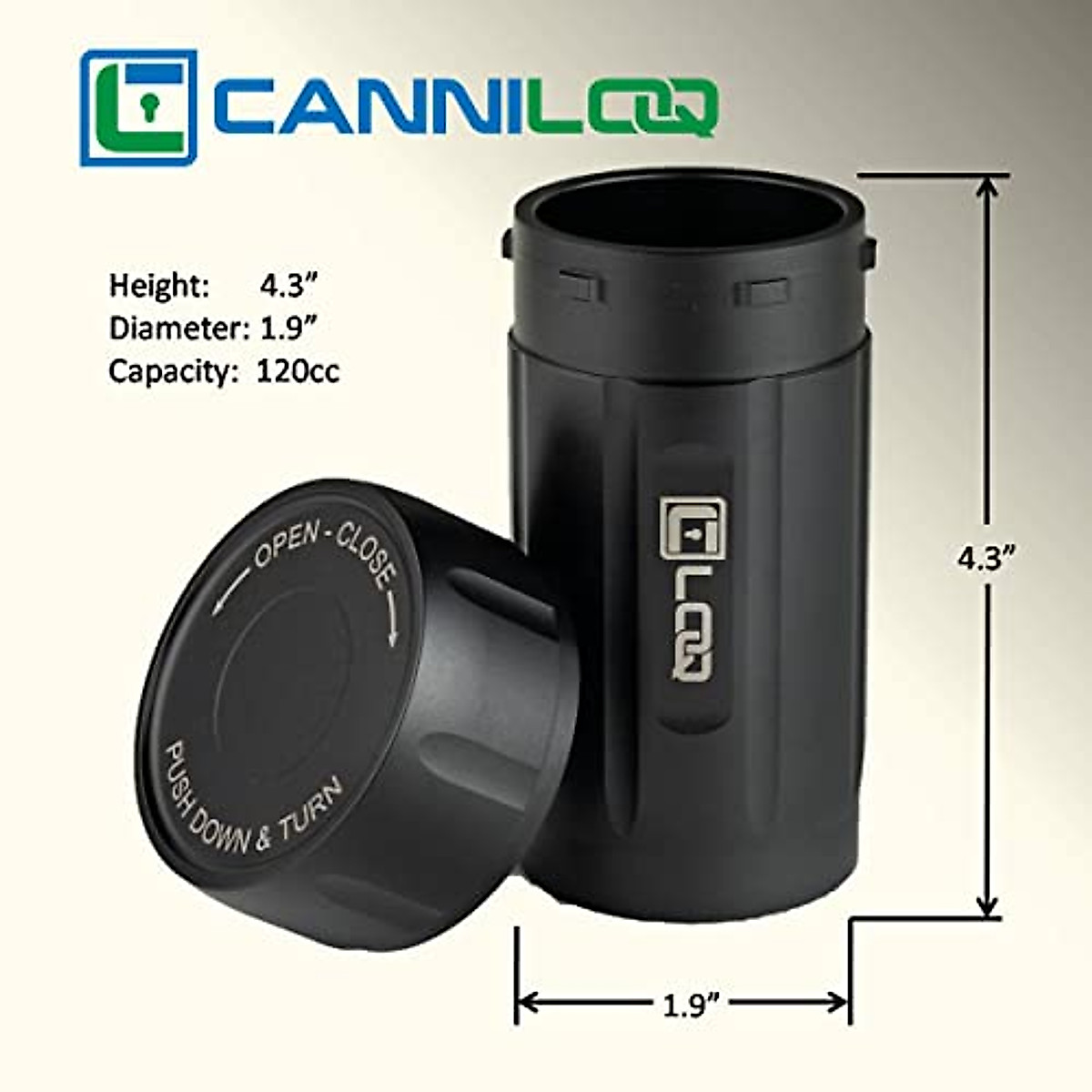 Canniloq TXD120 Premium Rugged Airtight Jar and Storage Container Keeps Herbs Spices Fresh, Zytel Nylon, 120ml (Jet Black)