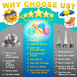 ARSHY 6 PCs Reusable Magnetic Hot Water Balloons, Refillable Aqua Bomb Splash Balls Self Sealing Quick Fill, Silicone Outdoor Toys for Kids, Adults outside Games Summer Fun Party Pool Fight