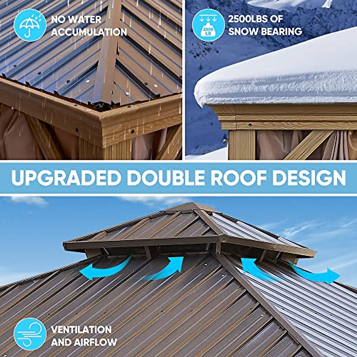 12x20FT Outdoor Permanent Hardtop Gazebo Canopy for Patio, Garden, Backyard - Alu Gazebo with Steel Canopy and Double-Roof Design