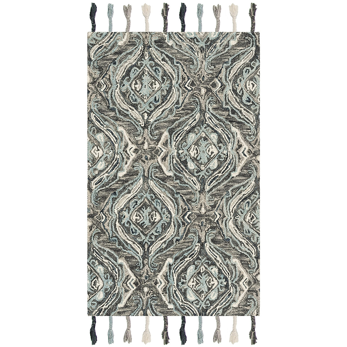 SAFAVIEH Suzani Collection 3' x 5' Grey/Light Blue SZN206A Hand-Hooked Boho Premium Tassel Wool Area Rug