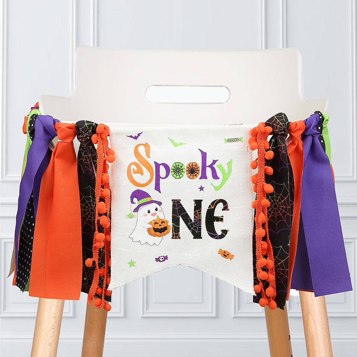 Halloween 1st Birthday High Chair Banner Girl Boy - Spooky One Banner Orange Purple Green Black Halloween Theme First Birthday Party Decorations, Pumpkin Spider Ghost Garland for Baby 1st Birthday