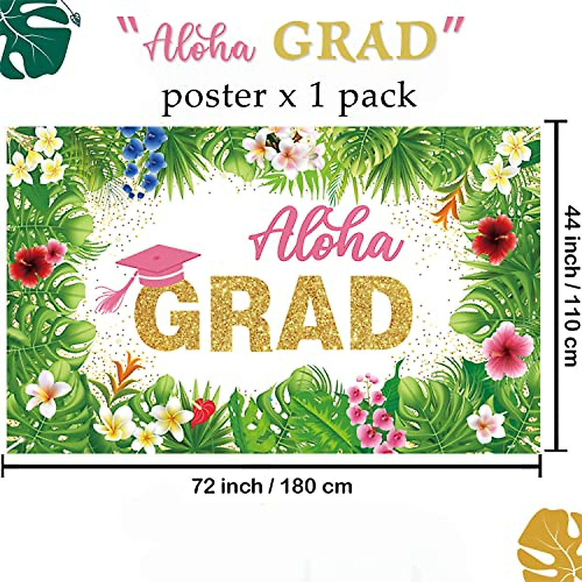 Tropical Aloha Graduation Party Backdrop 2023 | Aloha Graduation Banner 2023 | Summer Hawaiian Luau Congrats Grad Class of 2023 Photography Background Banner | College Graduation Party Decorations