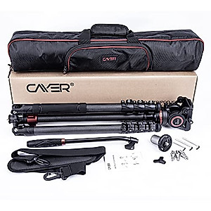 Cayer CF2451 Video Tripod 77 inches Carbon Fiber Tripod Leg with Fluid Drag Head, 4-Section Compact DSLR Tripod Convertible to Monopod for DSLR Camera, Video Camcorder
