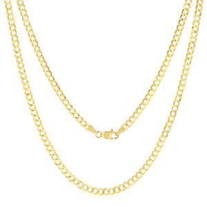 Nuragold 10k Yellow Gold 4mm Solid Cuban Curb Link Chain Pendant Necklace, Mens Womens Jewelry 16" 18" 20" 22" 24" 26" 28" 30"