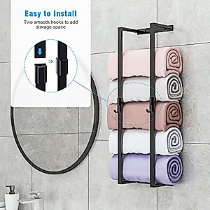 Towel Racks for Bathroom Wall Mounted with 2 Hooks, Stainless Steel Bath Towel Holder Bathroom Wall Towel Rack for Rolled Towels, Towel Storage for Small Bathroom, RV Camper, Garage