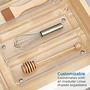 iDesign Linus BPA-Free Plastic Stackable Divided Drawer Organizer Tray - 6" x 9" x 2.25", Clear