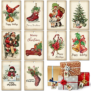 Spiareal 200 Pieces Vintage Christmas Gift Tags Traditional Vintage Victorian Style Christmas Gift Tags Hang Tags with String for Christmas Gift Wrapping Holiday Party Home Decor (Red Truck Style)