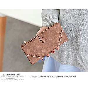 Women Vegan Leather Wallet Bifold Clutch Large Capacity Card Organizer Buckle Long Purse for Girls Candy Color (Coffee) …