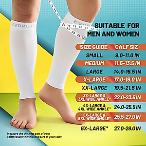 EVOPLECI 20-30mmHg Black Calf Compression Sleeve Men and Women Wide Calf Sleeve Brace Compression Socks for Leg Support Shin Splint Pain Relief (White, Small)