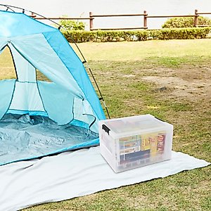 Bringer 4-Pack 30 L Clear Collapsible Storage Crate, Stackable Folding Storage Box, Clear Plastic Storage Box with Lid