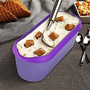 2 Pieces Ice Cream Storage Containers with Lids Set 2.5 Quarts Homemade Ice Cream Tubs, Reusable Cream Container with Non Slip Base Freezer Containers (Green and Purple)