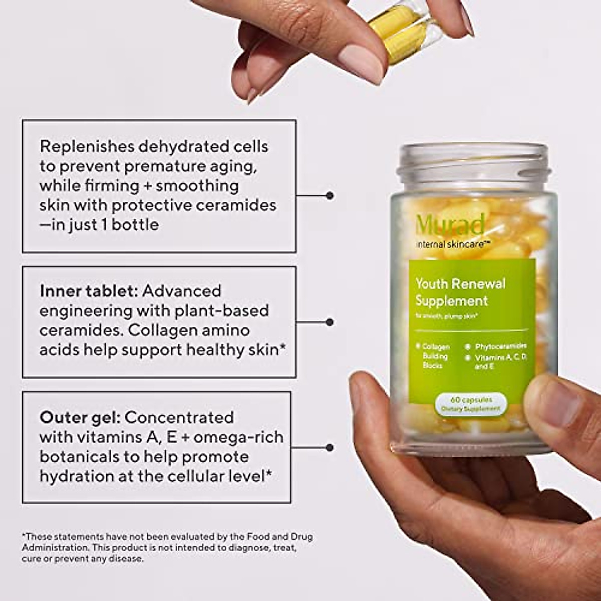 Murad Youth Renewal Supplement – Anti-Aging Beauty Supplement for Smooth, Plump Skin – Collagen and Ceramides Reduce Wrinkles and Fine Lines from Within, 60 Capsules - 30 Day Supply