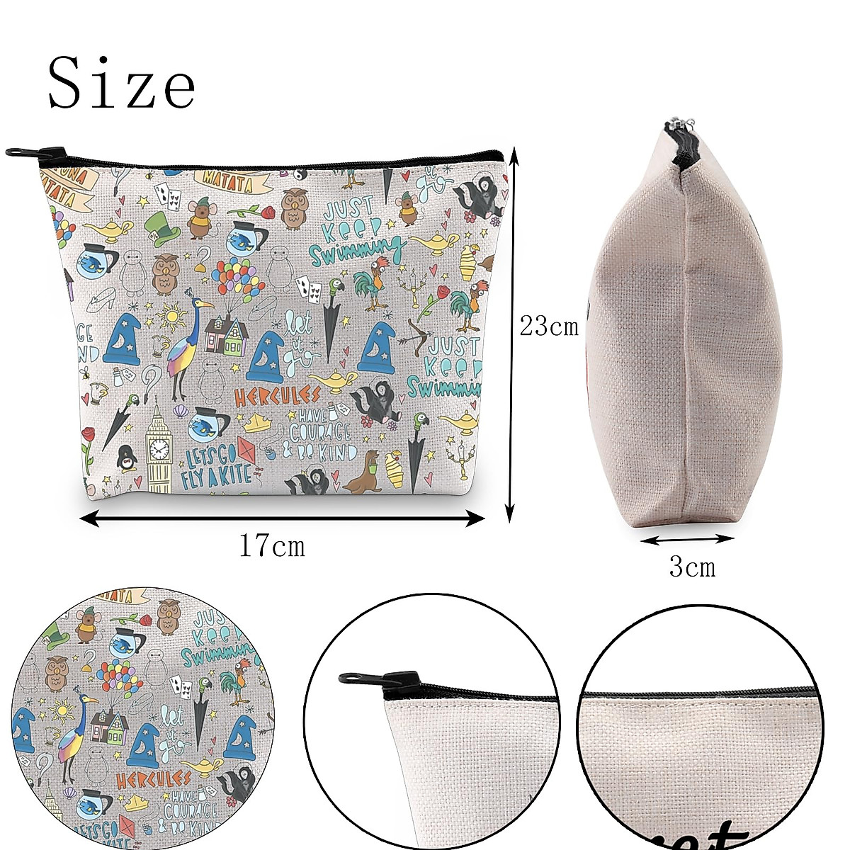 POFULL Magic Kingdom Gift Movie Characters Collage Cosmetic Bag Fairy Tales Gift for Women (Characters Collage Cosmetic Bag)