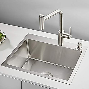 ROVOGO 24 x 18 inches Drop-in Kitchen Sink Single Bowl with 2 Holes, 304 Stainless Steel Handmade Residential Sink Brushed