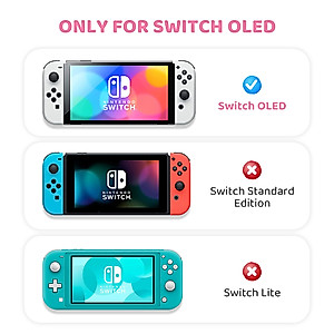 GLDRAM Dockable Protective Case for Nintendo Switch OLED, Cute Anime Rabbit Case Cover Compatible with Switch OLED Console and Joy Con, Hard PC Pink Skin Accessories with Thumb Caps & Screen Protector
