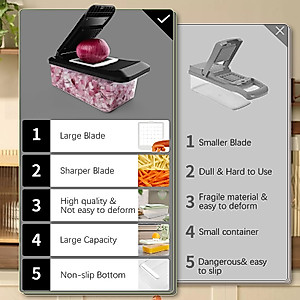 VEKAYA Vegetable Chopper, Professional Food Chopper with Container, Multifunctional Veggie Slicer, Cutter Detachable Blades, Onion Dicer for Kitchen (Black)