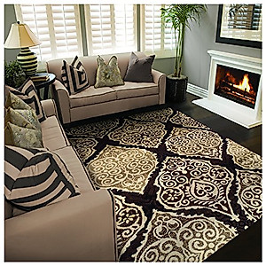 SUPERIOR Indoor Area Rug, Modern Damask Medallion Floor Decor, Jute Backed Rugs for Bedroom, Entryway, Living Room, Dining Room, Kitchen, Office, Dorm, Amherst Collection, 4' x 6', Mocha