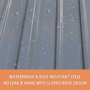 VEIKOU 8 x 10FT Storage Shed with Thickened Galvanized Steel, Outdoor Storage Shed with Lockable Door & Air Vents, Garden Tool Metal Shed for Patio Garage Yard, Grey