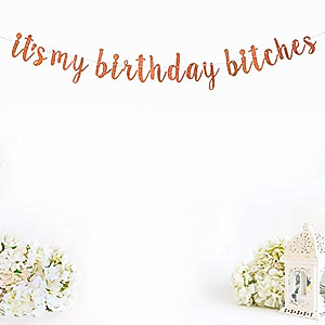 Rose Gold Glitter It's My Birthday Bitches Banner - Happy Birthday Banner - Congratulations Funny Birthday Party Decorations