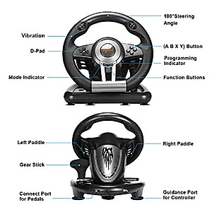 PXN Xbox Steering Wheel V3II 180° Gaming Racing Wheel Driving Wheel, with Linear Pedals and Racing Paddles for Xbox Series X|S, PC, PS4, Xbox One, Switch - Black