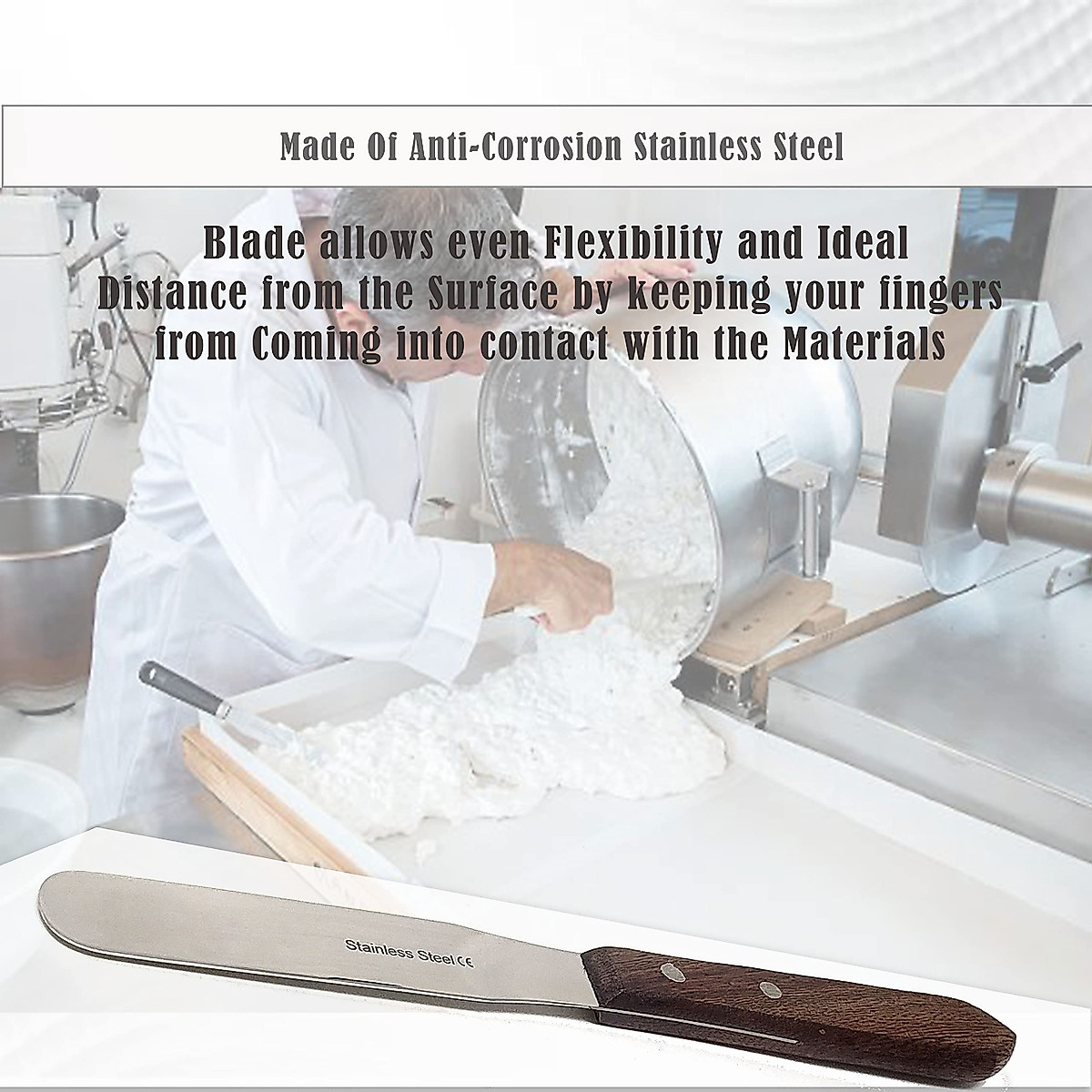 A2Z-WHS5 Stainless Steel Lab Spatula with Wooden Handle, 5" Blade, 0.88" Blade Width, 9.08" Total Length