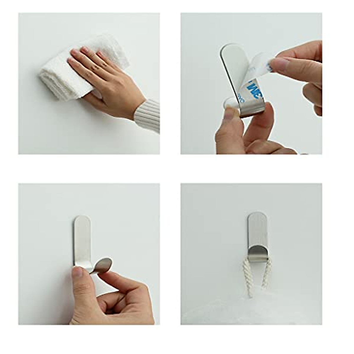 Adhesive Hooks, Kitchen Hooks,Wall Hooks Heavy Duty Stainless Steel Wall Hooks Adhesive for Hanging Jackets, Kitchenware, Bathrobes, Bath Towels, Coat, Bag, Party Light Strip (20 pcs, Silver)