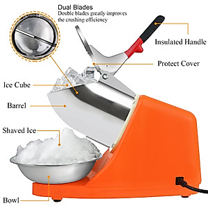 Electric Ice Crusher with Dual Blades,300W Electric Ice Shaver Machine (176lbs/80kg Per Hour,2200rpm) with Cover and Bowl 110V Electric Snow Cone Maker for Shaved Ice,Margaritas,Home Commercial Use
