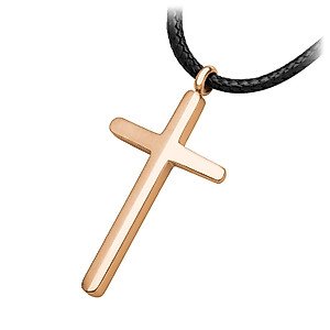 555Jewelry Stainless Steel Rose Gold Cross Necklace for Women, Leather Necklace for Women, Womens Cross Necklace, Cross Pendant for Women - Adjustable Leather Cord Rope Chain