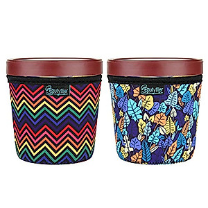 Beautyflier 2-Pieces Pint Sized Ice Cream Cozy Thicken Neoprene Ice Cream Sleeves with Elastic Handle Cover (Geometry + Plant)
