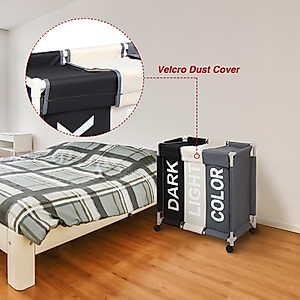 Laundry Sorter 3 Section Laundry Hamper Basket with Rolling Wheels Laundry Organizer Cart for Bathroom Bedroom Nursery (White+Grey+Black)