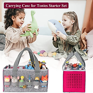 Carrying Case for Toniebox Tonies Starter Set & Audio Player Felt Cloth Portable Storage Bag Kids Travel Toy Organizer Tote Bags Handbag (Rose Red)