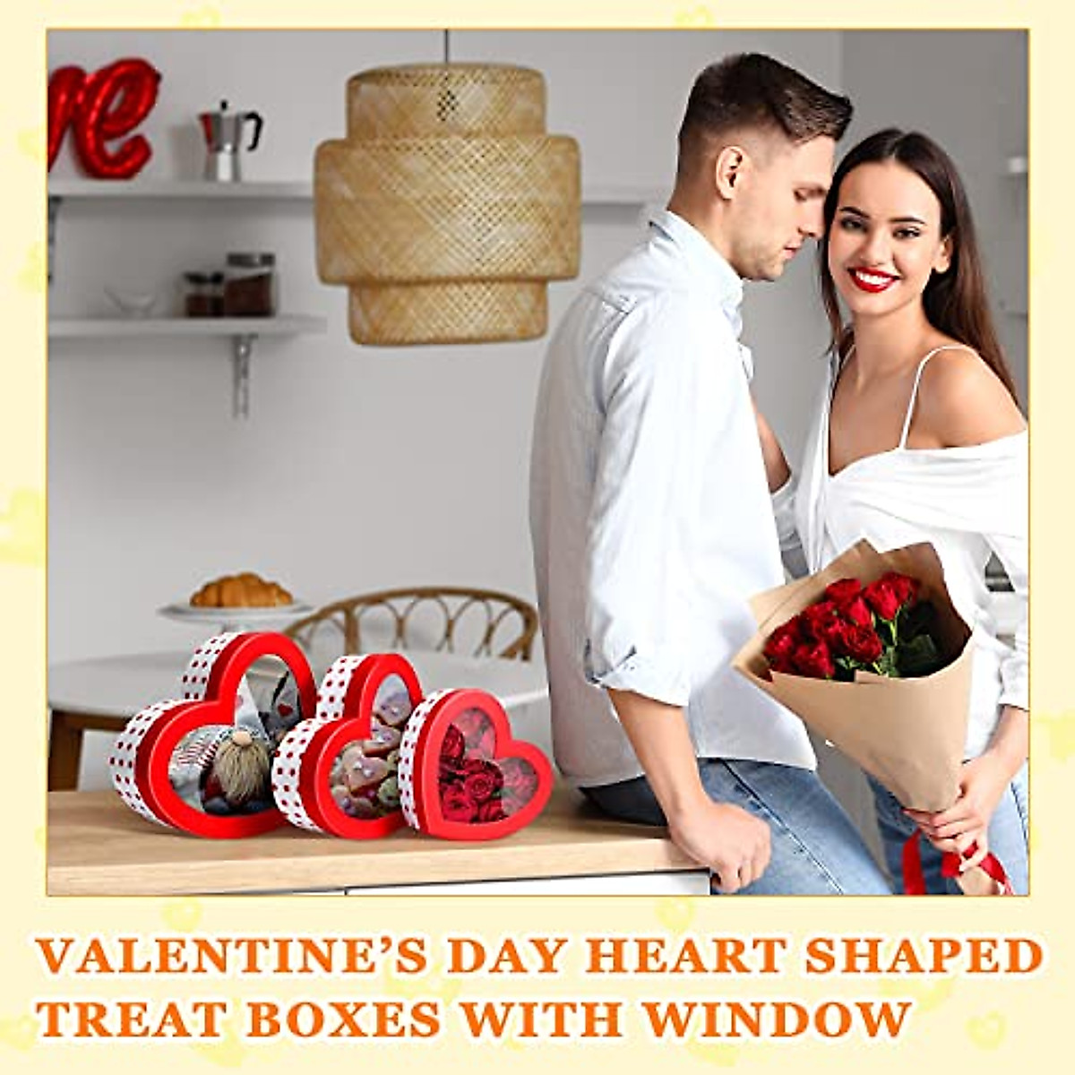 9 Pieces Mother's Day Heart Shaped Gift Boxes with Transparent Window Red Heart Dot Flower Boxes Cardboard Floral Gift Goody Box for Holiday Decorative Present Wrapping Packaging, 3 Sizes