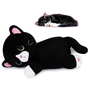 Achwishap Cat Plush,Soft Cat Stuffed Animals Plush Toys,Kawaii Plush Cat Pillow,Black Cat Body Pillow Kitten Stuffed Animal,Cute Plushies Gifts for Kids Adults Birthday(Black Cat,14”)