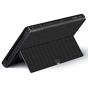 PlayVital Full Set Protective Stickers for Nintendo Switch OLED Model, Customized Vinyl Decal Skins for Switch OLED Console & Joycon & Dock & Grip - Black Silver Carbon Fiber