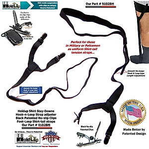 Hold-Ups Stay-downs Dress Shirt Stays Y-Style Metal with USA Patented No-slip Clips