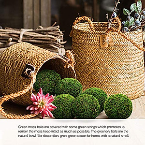 Natural Green Moss Decorative Ball 3.5" Set of 6, Hanging Balls with Handmade, Hanging Balls Vase Bowl Filler, Christmas Tree Garden Weddings Home Party Decor
