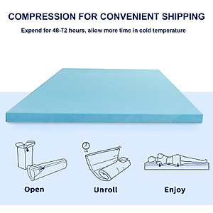 subrtex 4 Inch Memory Foam Mattress Topper King Gel-Infused Cooling Pad Pressure Relief Ventilated Bed Mattresses Topper, CertiPUR-US Certified,Blue