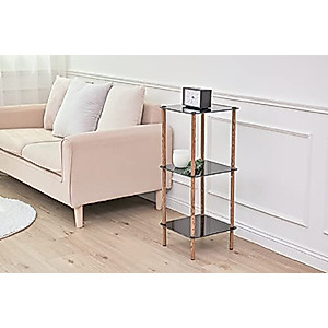 ikloo 3-Tier Metal & Glass Black Shelf, Shelving Display Rack, Open Glass Shelves; Multifunctional Freestanding Storage for Living Room, Bathroom, Home Office, Hallway, Bedroom Organization Rack.