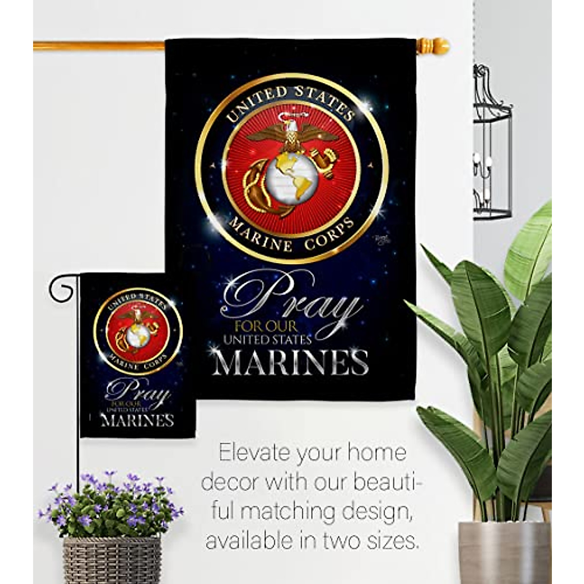 Breeze Decor Pray United Garden Flag Set Mailbox Hanger Armed Forces Marine Corps USMC Semper Fi State American Military Veteran Retire Official House Yard Gift Double-Sided, Made in USA