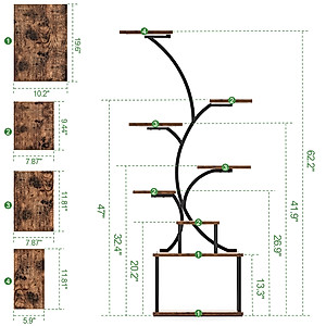 POZILAN Plant Stand Indoor with Grow Light, 8-Tiered Tall Plant Stands for Indoor Plants Multiple, Metal Plant Shelf Display Rack Holder, Flower Stand for Indoor Plants, Living Room, Garden, Patio