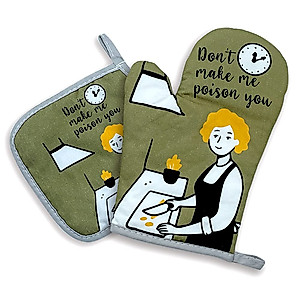 Don’t Make Me Poison You,Oven Mitts and Pot Holders Sets of 2，Funny Oven Mitt，Personalized Gifts，Funny Gift for Mom,,Kitchen Gift for Women，Friend Birthday Gift