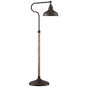 Franklin Iron Works Ferris Industrial Rustic Farmhouse Adjustable Pharmacy Floor Lamp Downbridge 57" Tall Bronze Faux Wood Grain Metal Brown Shade for Living Room Reading House Bedroom Family Home
